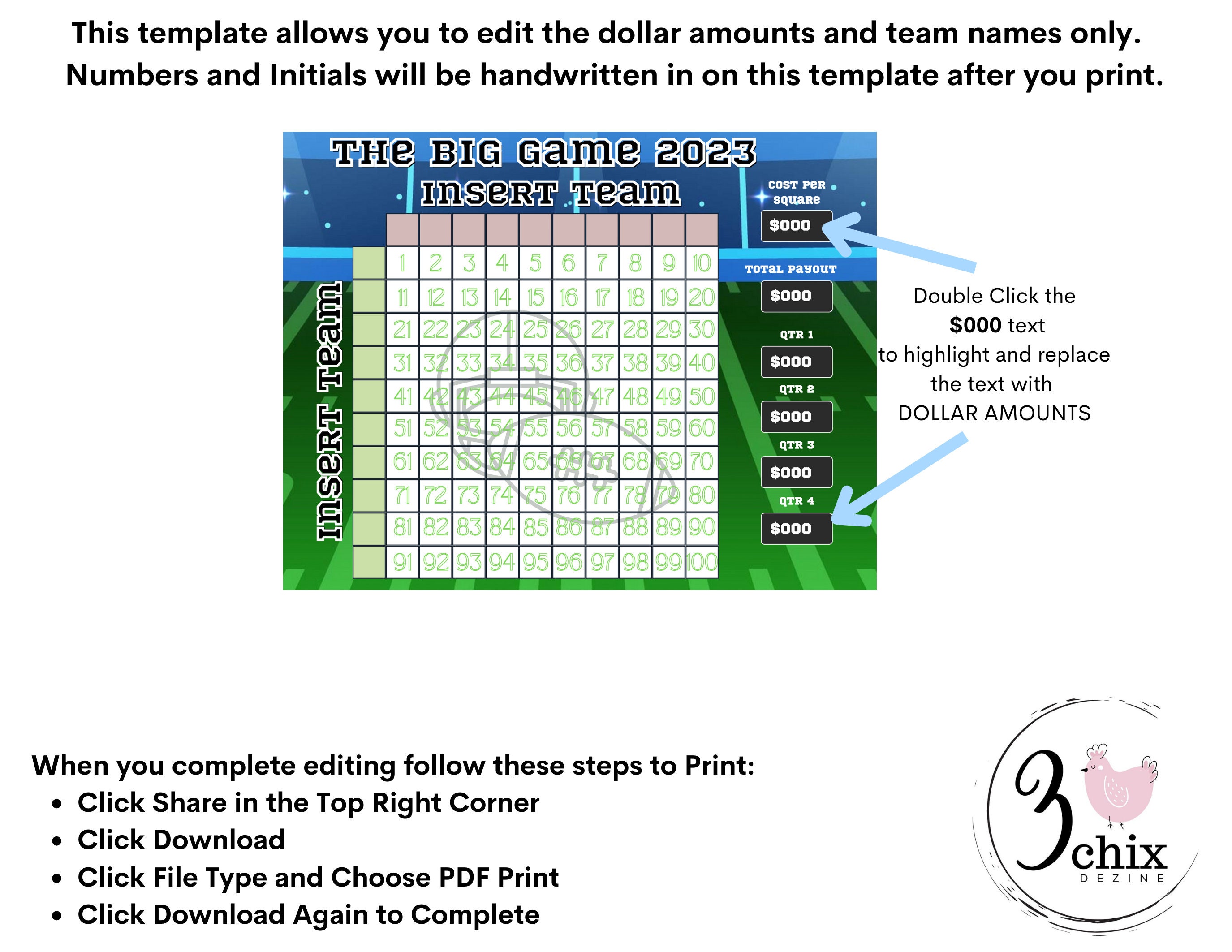 Editable Football Big Game Squares, Printable Football Squares for ...