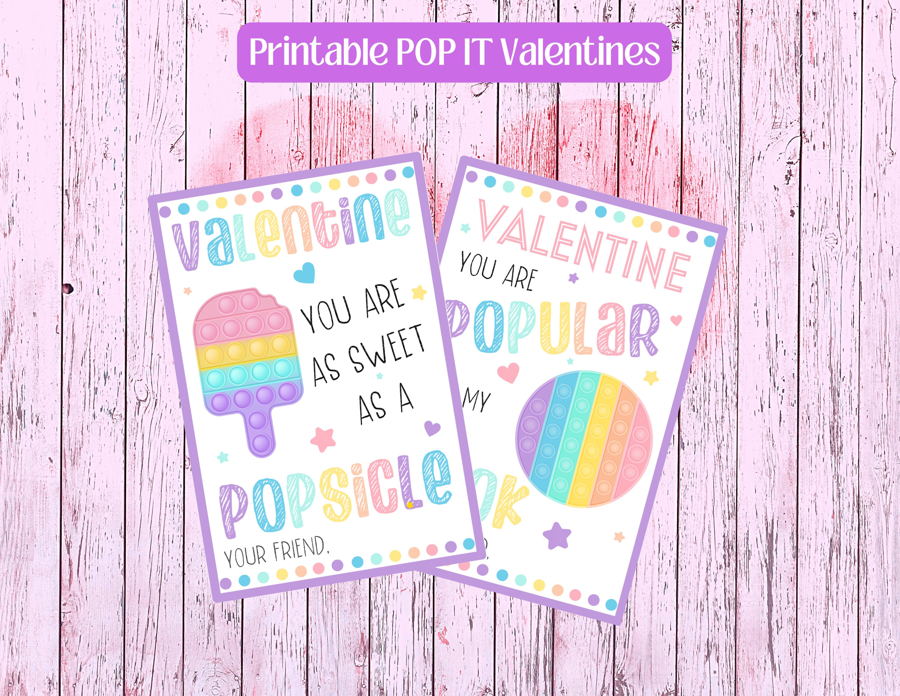 Pastel Pop It Valentines Cards for Kids, School Valentines, Class ...
