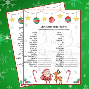 Christmas Song Game, Letter Riddle, - Etsy