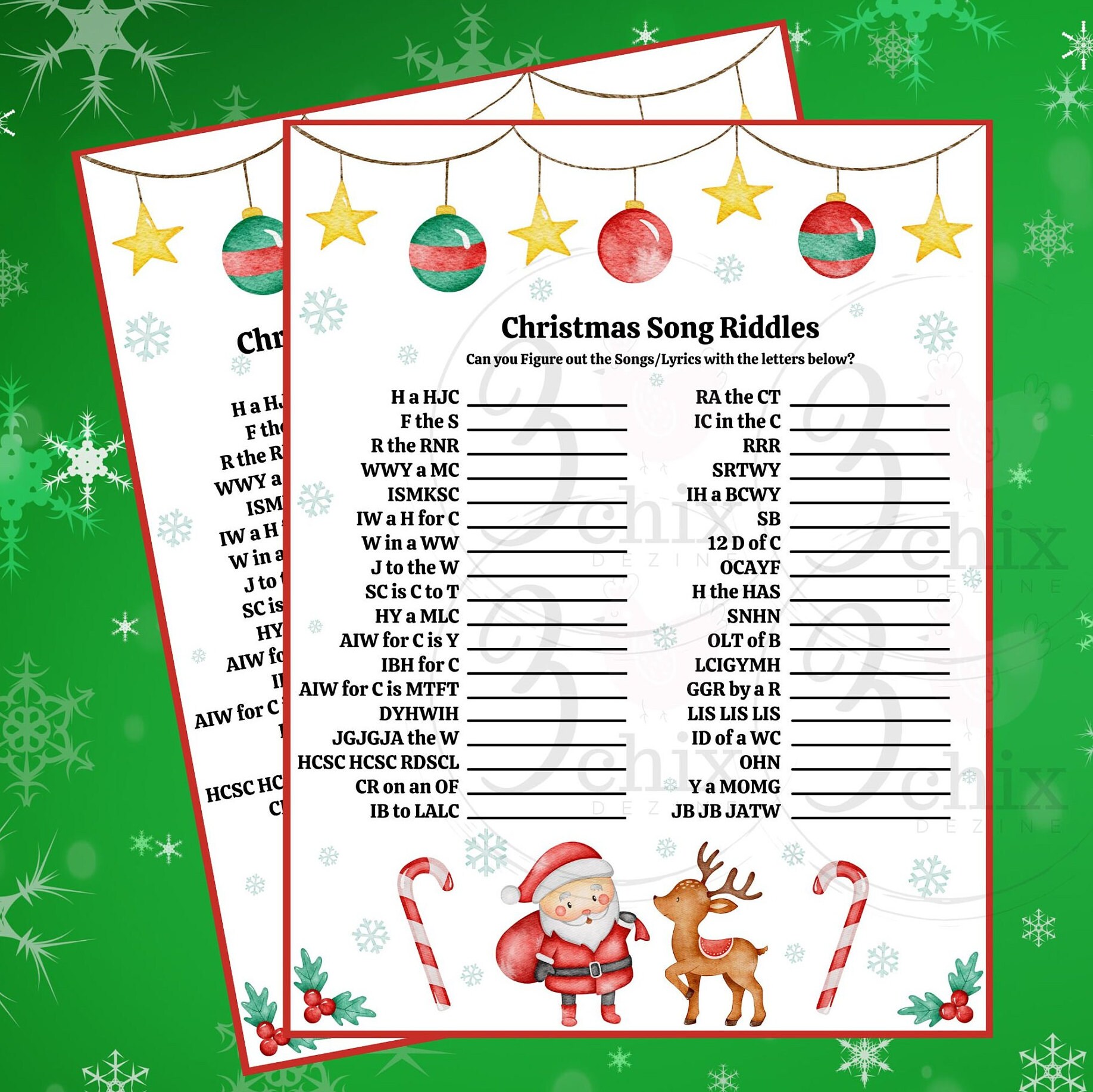 Christmas Song Game, Letter Riddle, - Etsy