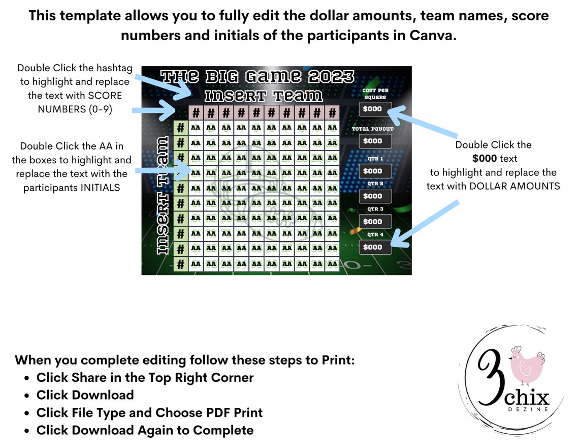 Editable Football Squares, Big Game Printable Football Squares for ...