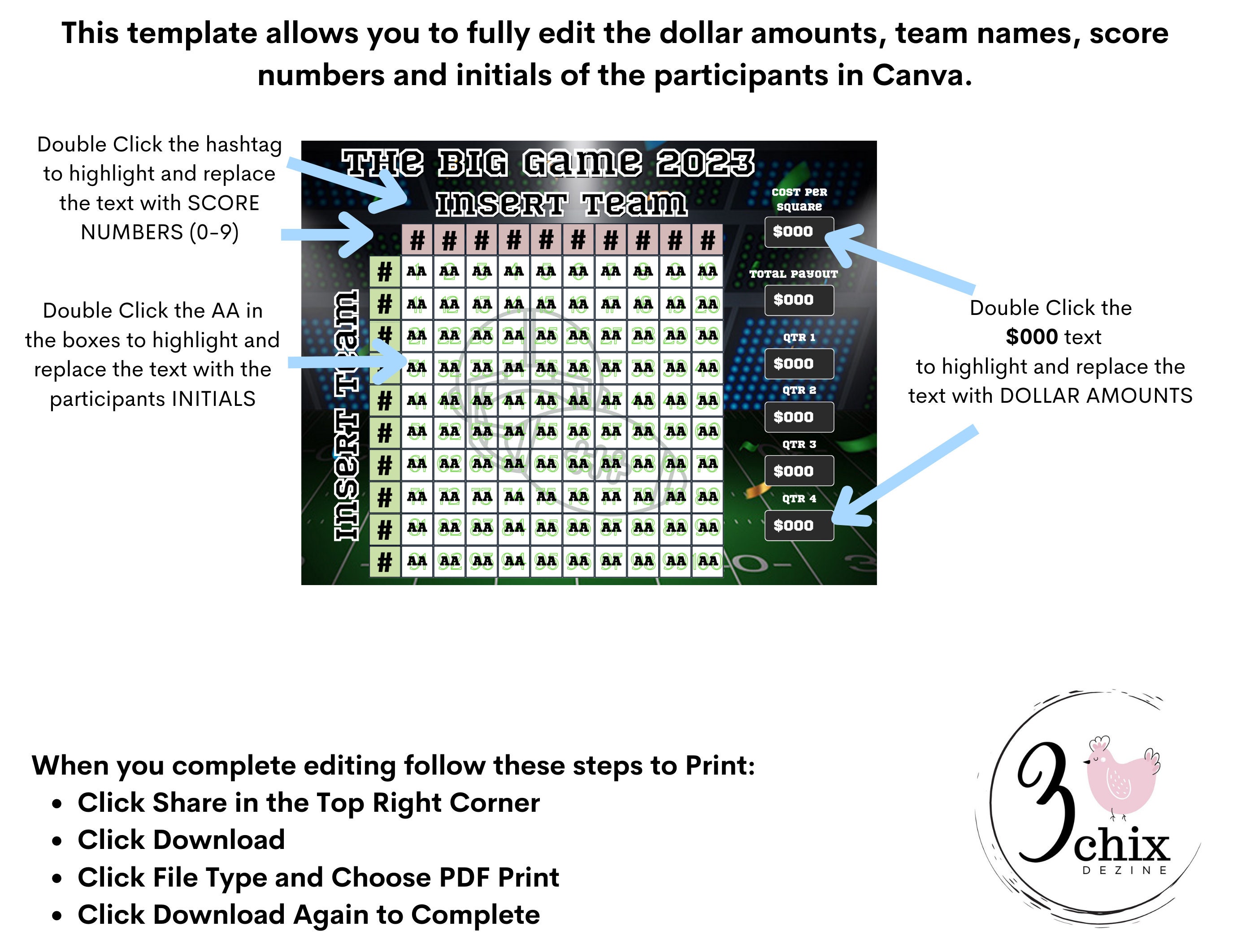 Editable Football Squares, Big Game Printable Football Squares for ...