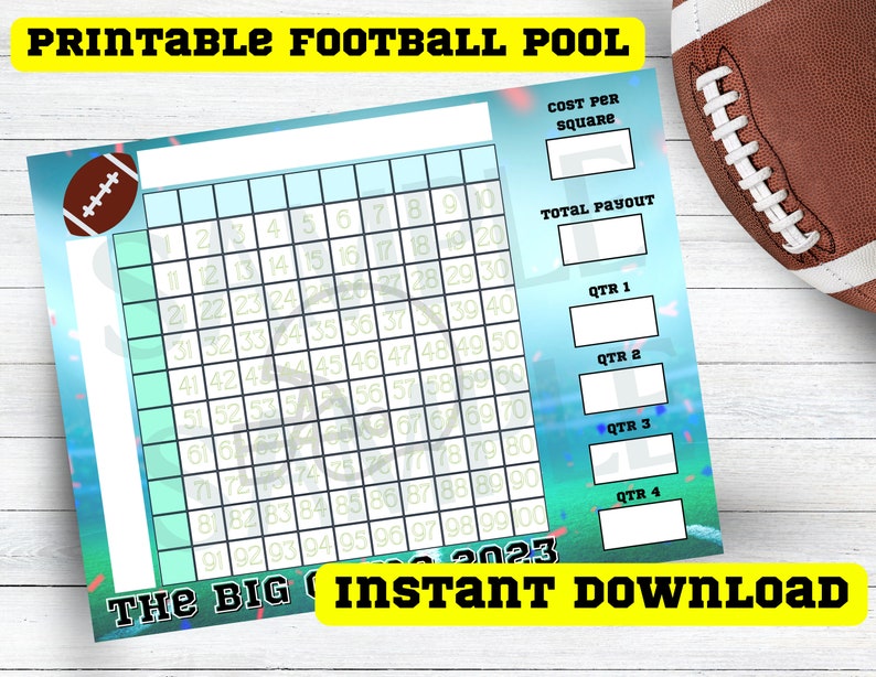 Printable Big Game Squares Game, Football Squares, Big Game Football ...