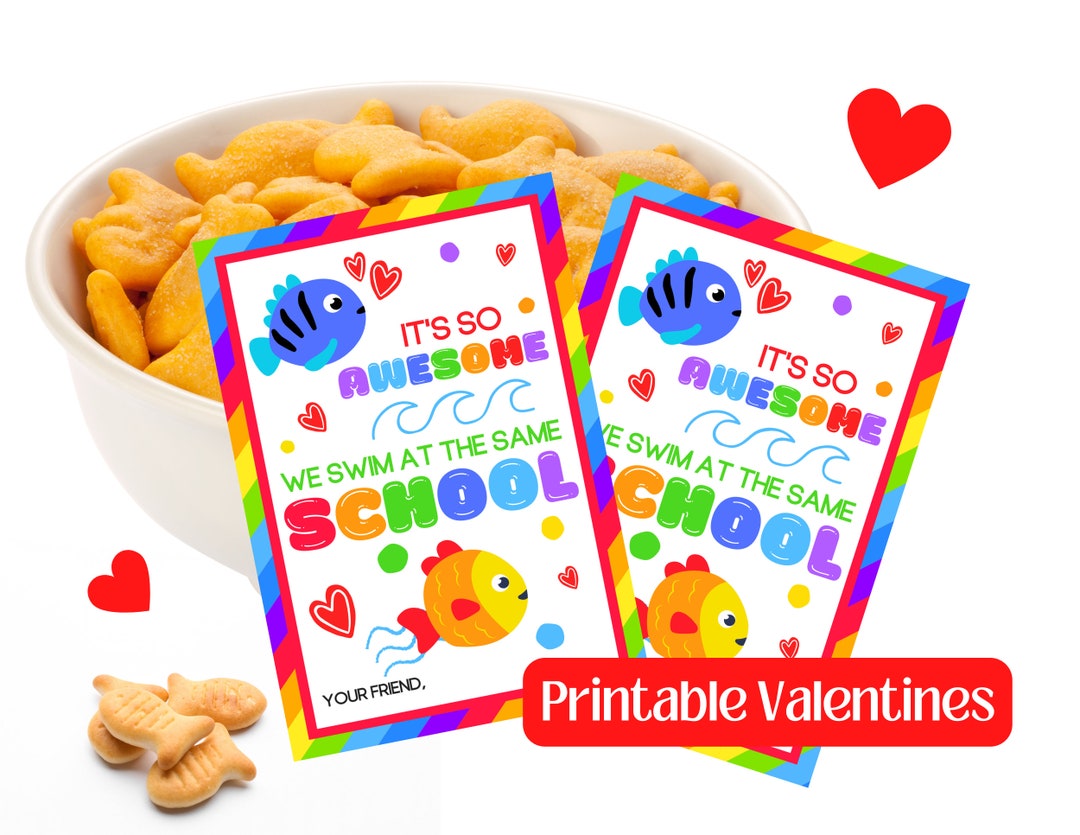 Gold Fish Cute Adorable Printable Valentine Cards, School Valentines ...