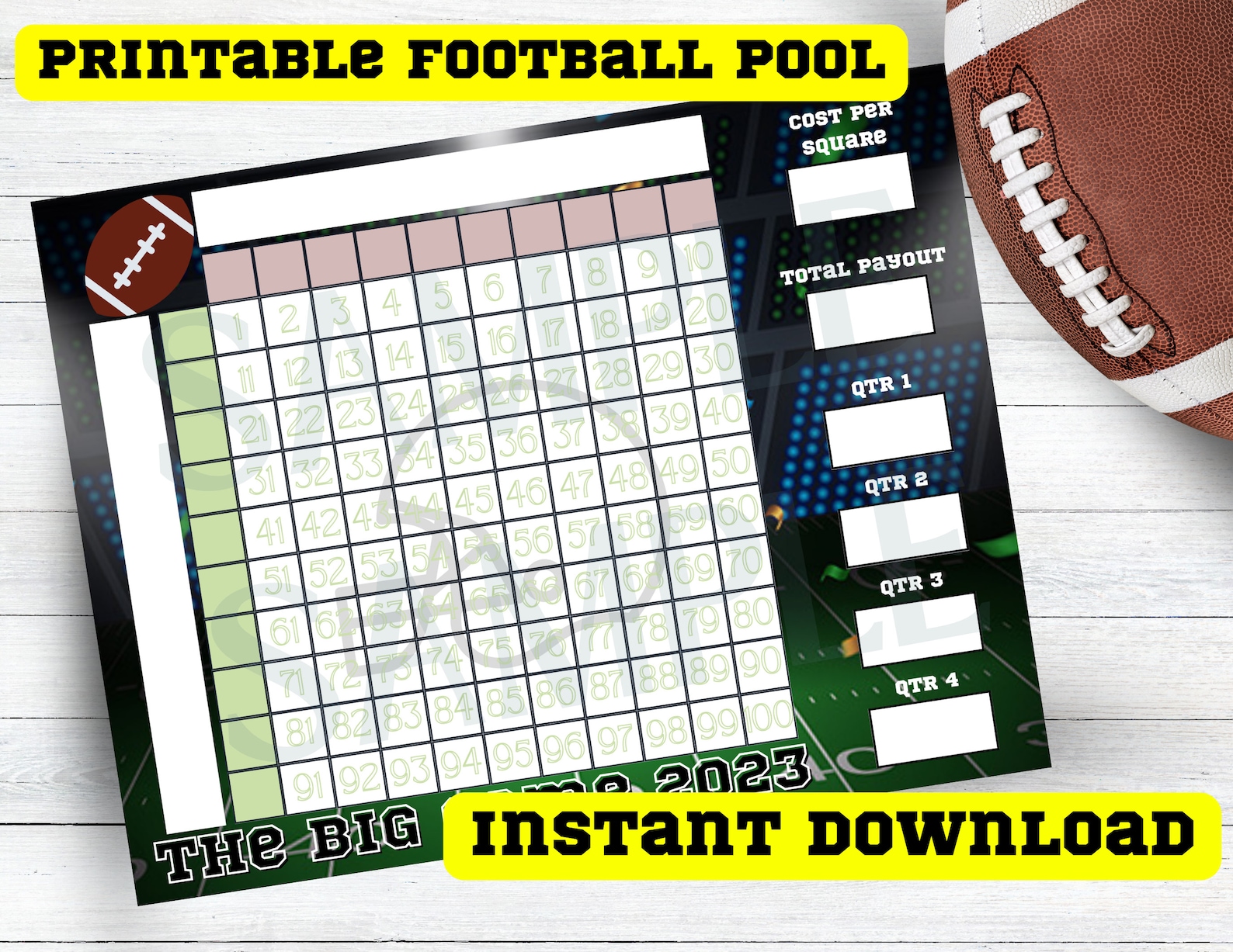 Printable Football Squares, Big Game Boxes, Printable Football Squares ...