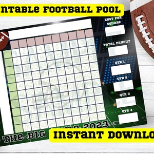 Printable Football Squares, Big Game Boxes, Printable Football Squares ...