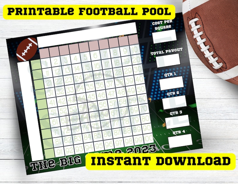 Printable Football Squares, Big Game Boxes, Printable Football Squares ...