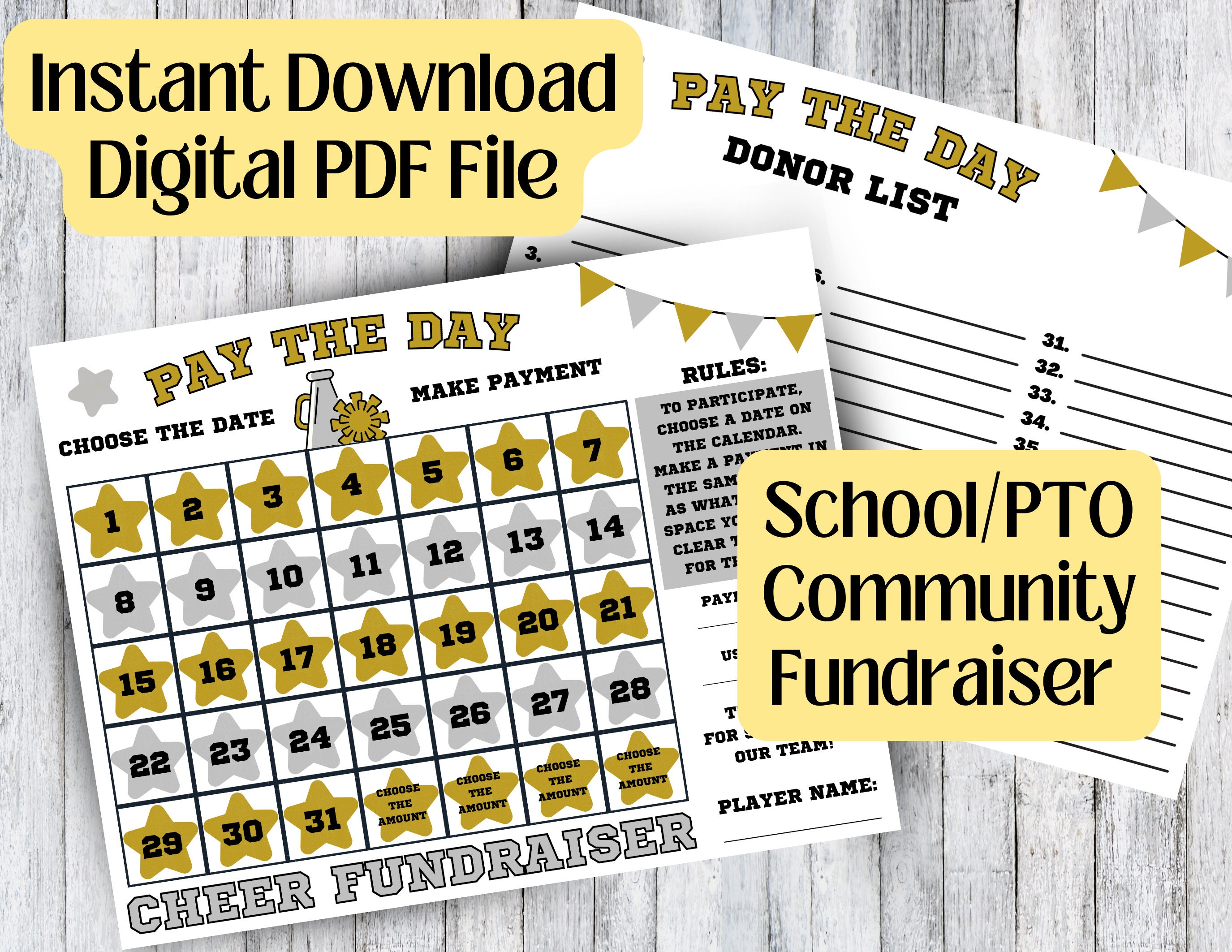 Pay the Day Cheer Team Fundraiser | Cash Calendar | School PTO ...