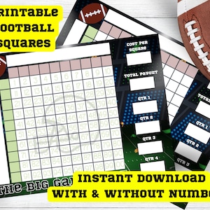 Printable Football Squares, Big Game Boxes, Printable Football Squares ...