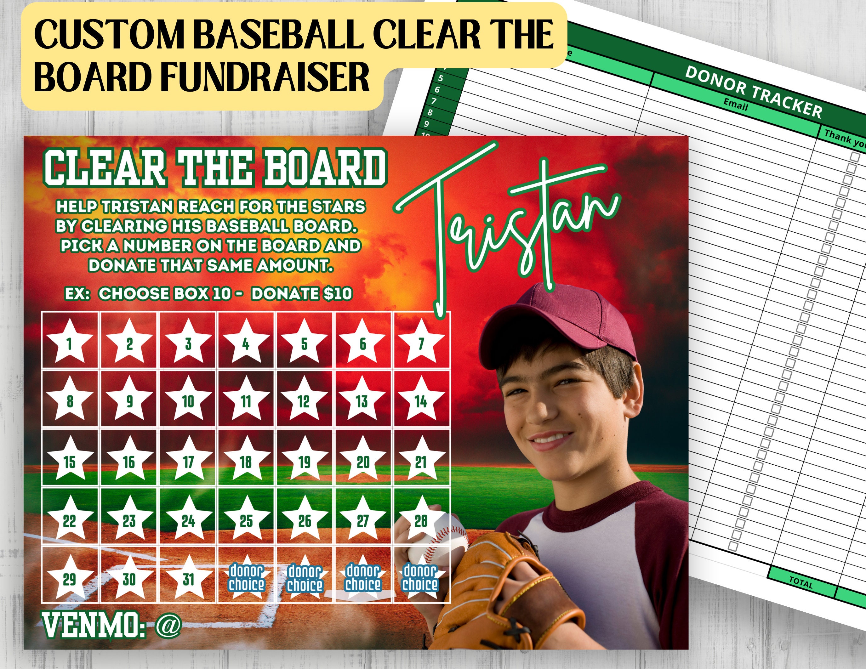 Clear the Board Baseball Custom Photo Fundraiser Pick A Date - Etsy