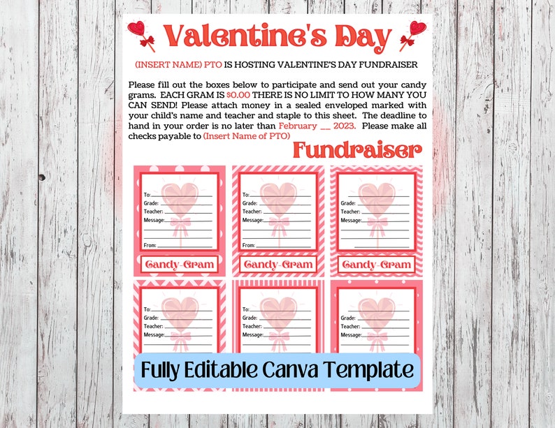 Valentine's Day Candy Gram Fundraiser, School Daycare PTA PTO Nonprofit ...