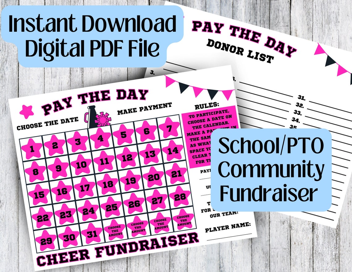 Pay the Day Cheer Team Fundraiser Cash Calendar School PTO Fundraiser ...