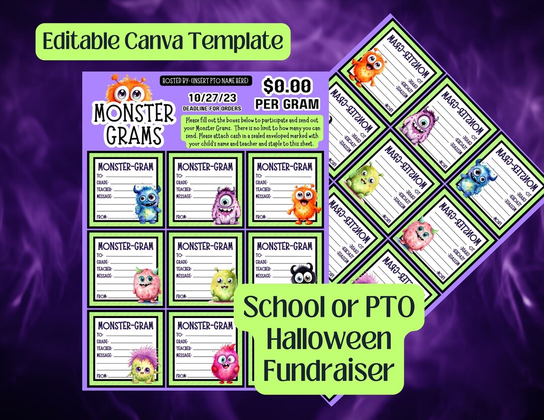Halloween Monster Candy Gram | School Daycare Fundraiser PTA PTO ...