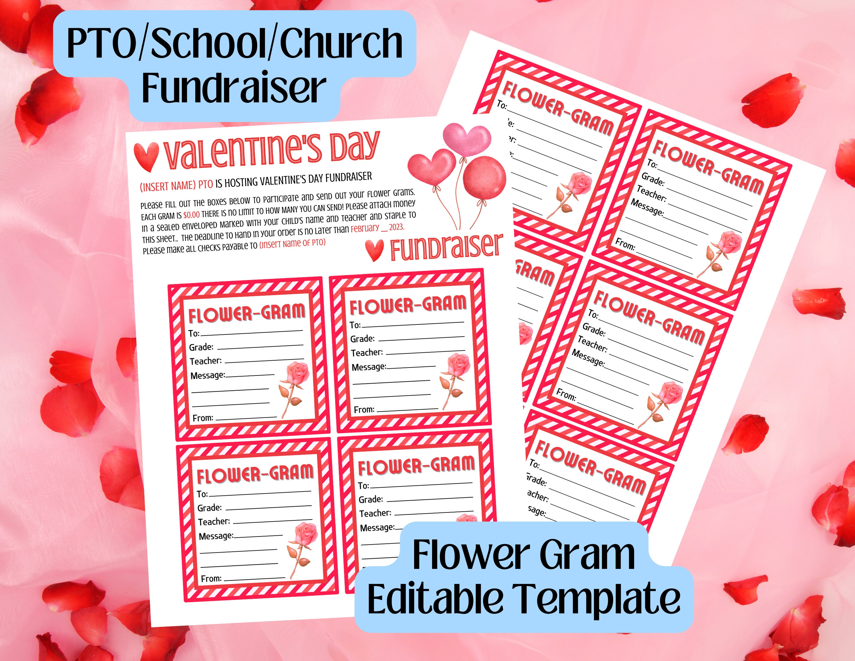 Valentines Day Flower Candy Gram Flyer Printable Editable Church PTO ...
