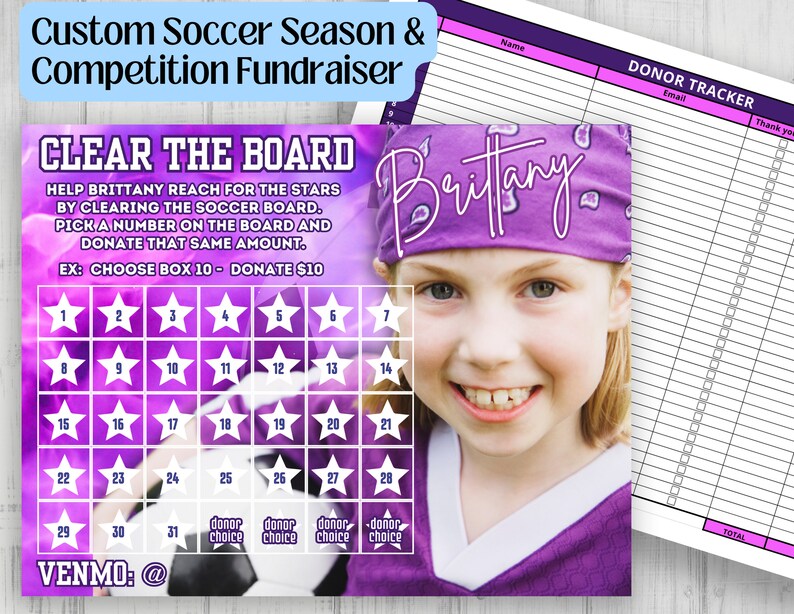 Clear the Board Soccer Custom Photo Fundraiser Pick A Date - Etsy