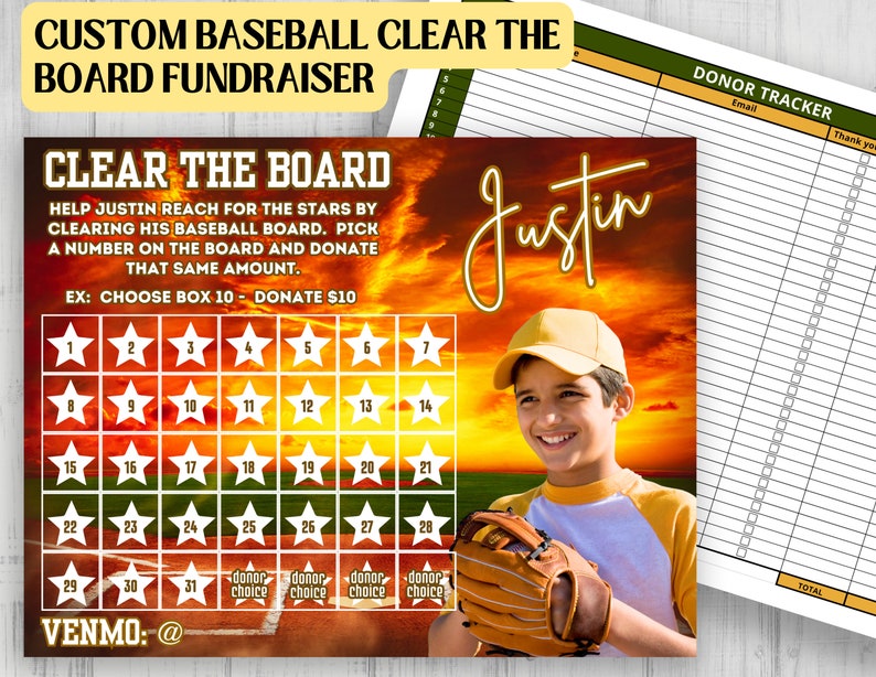 Clear the Board Baseball Custom Photo Fundraiser Pick A Date - Etsy