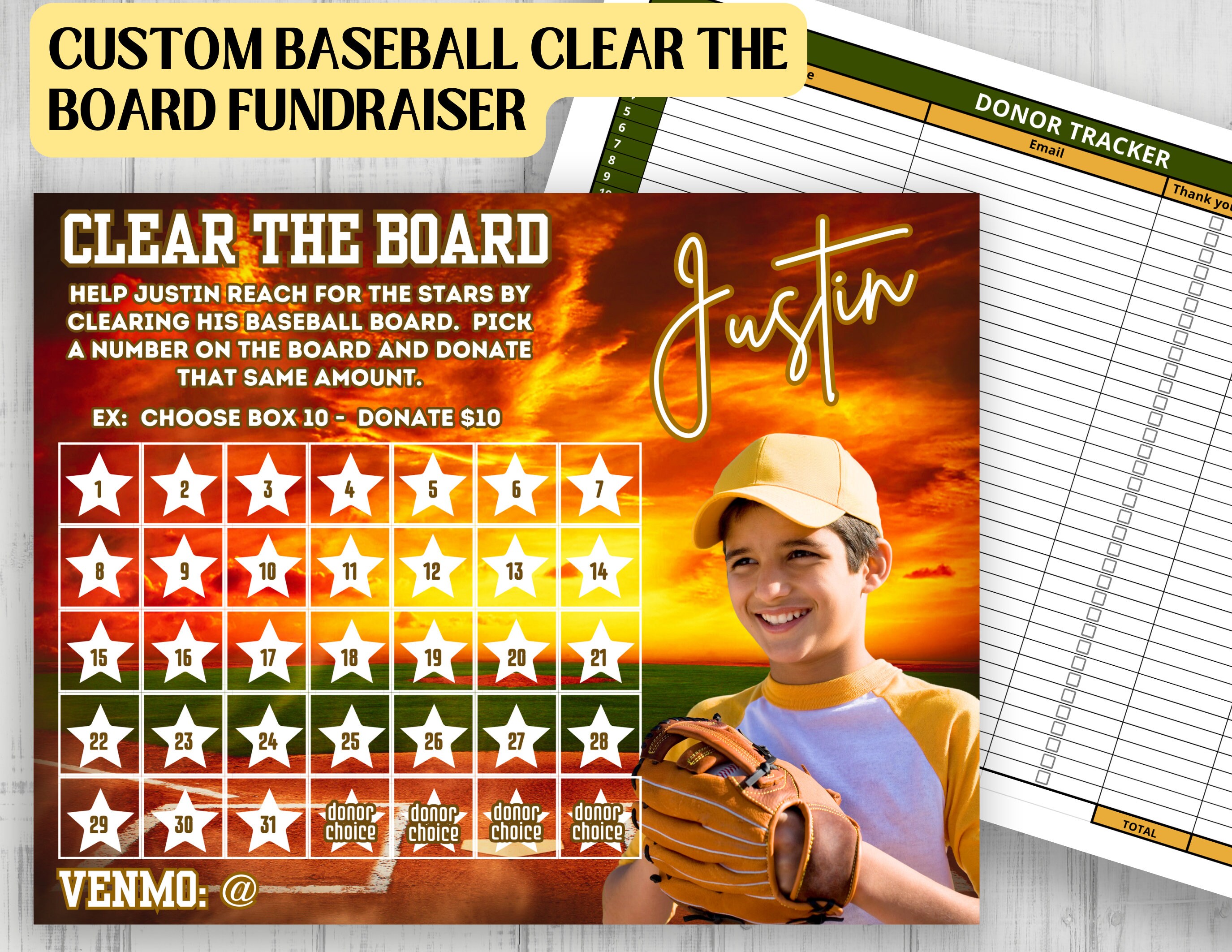 Clear the Board Baseball Custom Photo Fundraiser Pick A Date to Donate ...