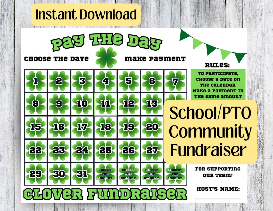 Pay the Day Clover Fundraiser | Cash Calendar | Printable Digital ...