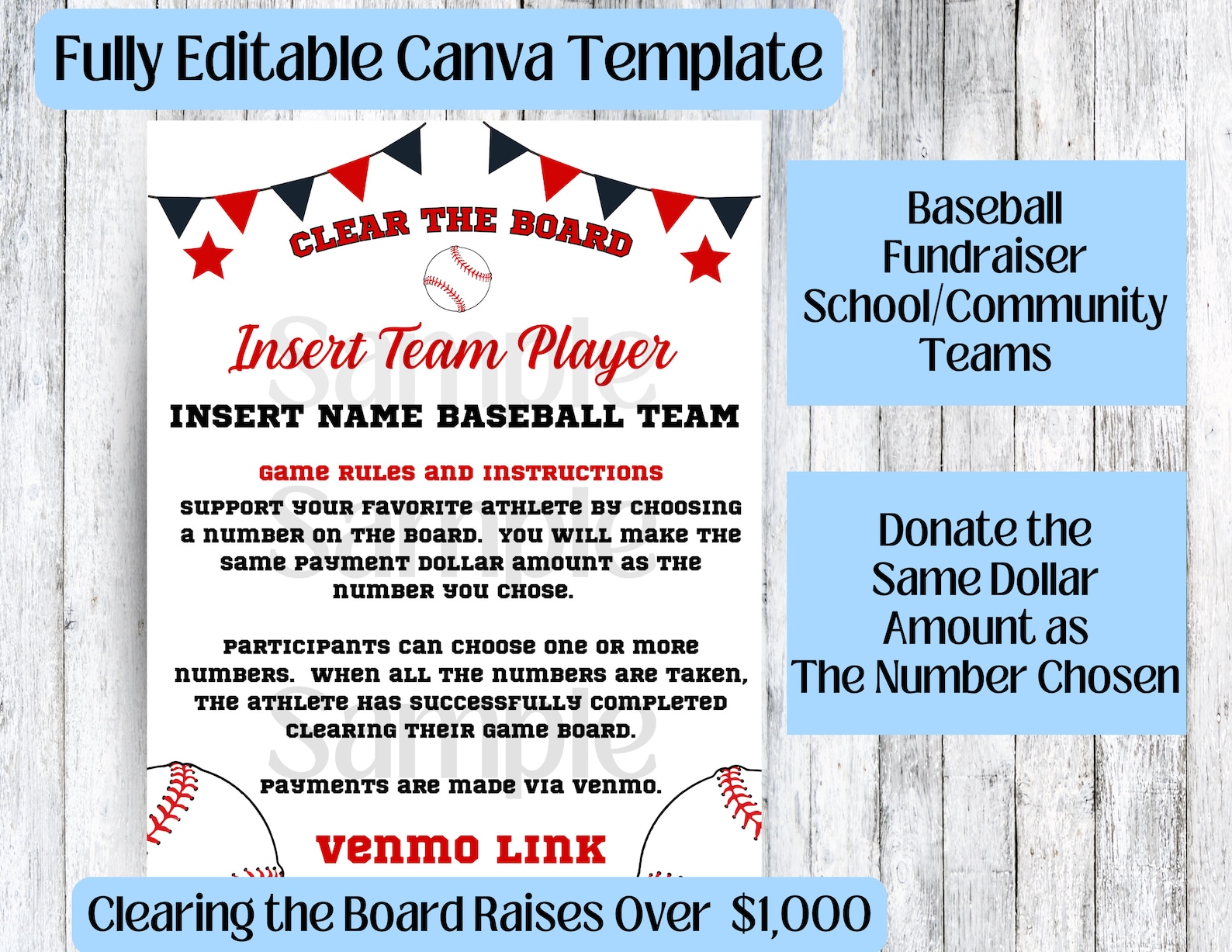 Baseball Fundraiser Clear the Board Pick A Date to Donate Black Out My ...