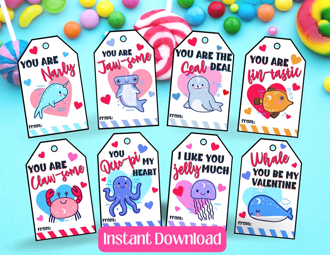 Cute Ocean Animals Valentines, School Valentines Card, Class Valentines ...