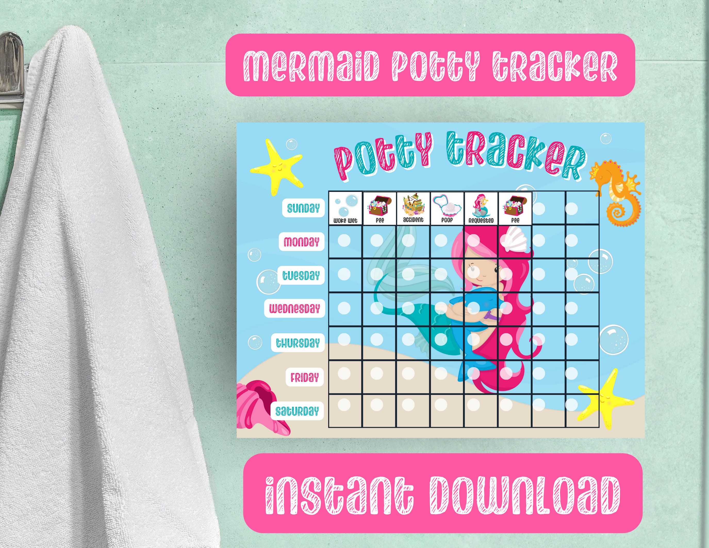 Printable Mermaid Potty Tracker | Toddler Chart | Potty Training ...