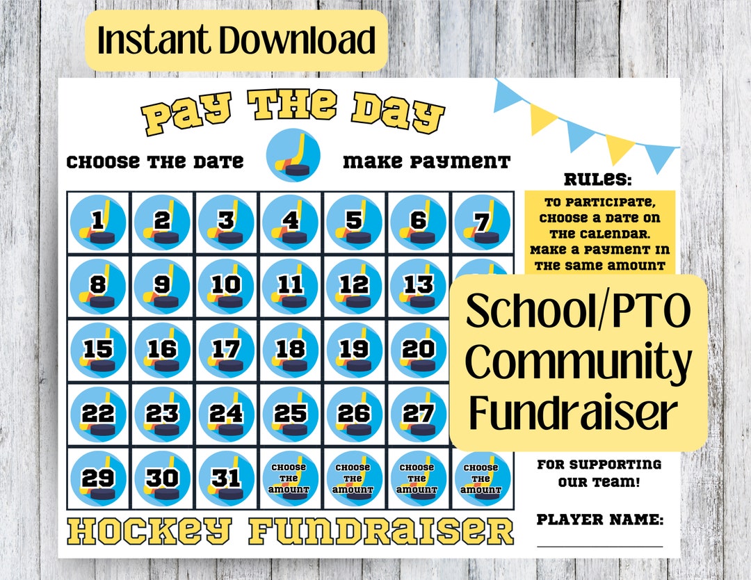Pay the Day Hockey Fundraiser | Cash Calendar | School PTO Fundraiser ...
