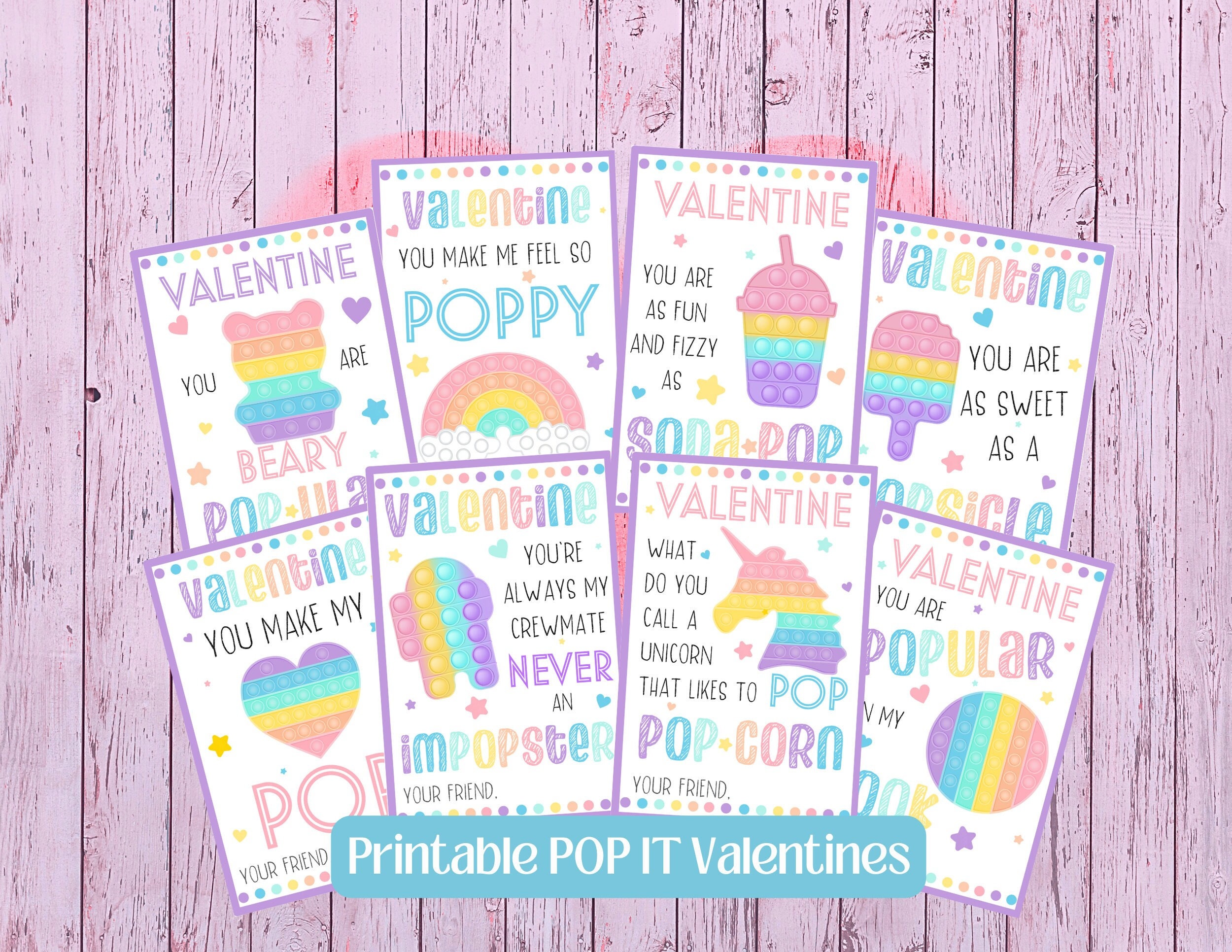 Pastel Pop It Valentines Cards for Kids, School Valentines, Class ...