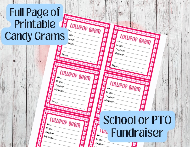 Valentine's Day Candy Gram Printable, School Daycare Fundraiser PTA PTO ...