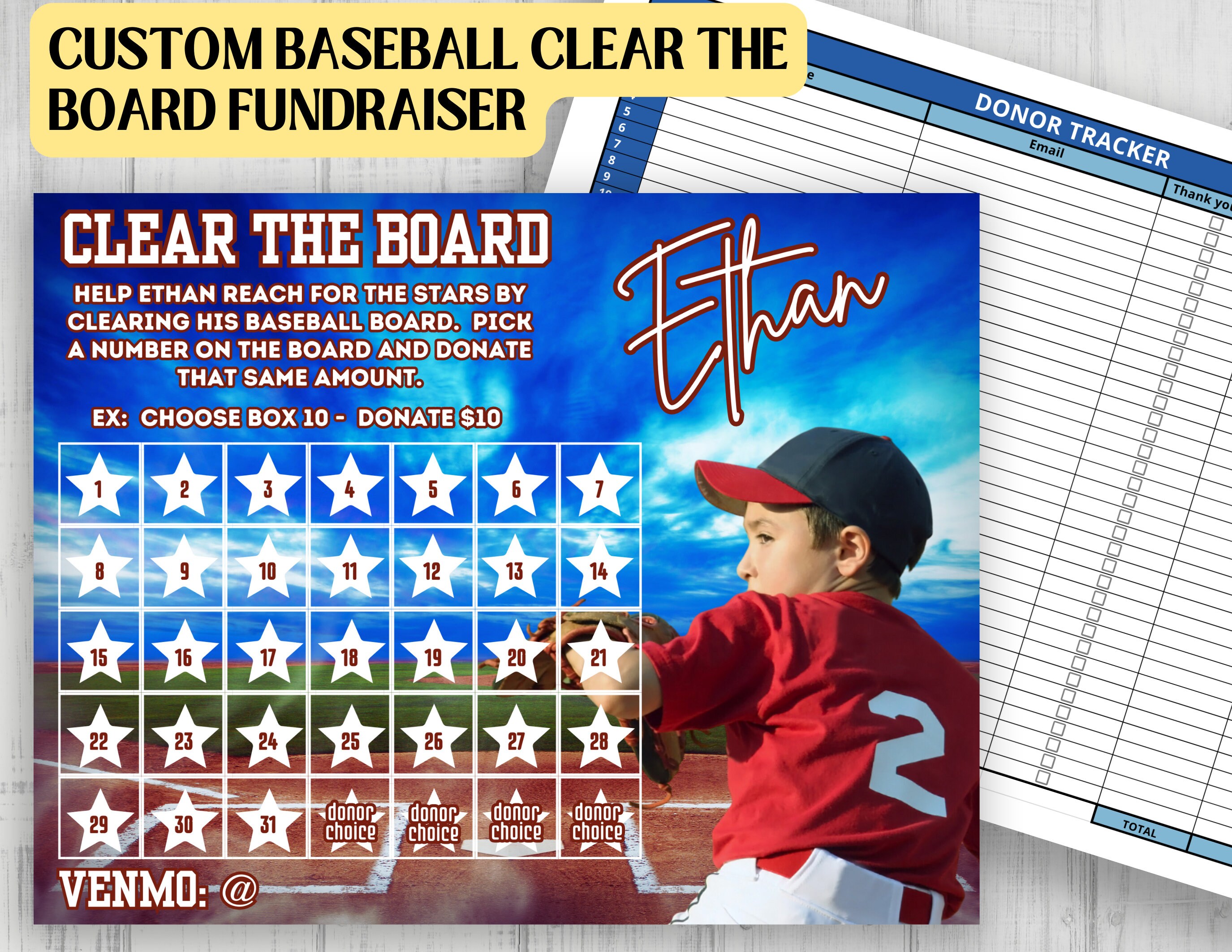 Clear the Board Baseball Custom Photo Fundraiser Pick A Date to Donate ...
