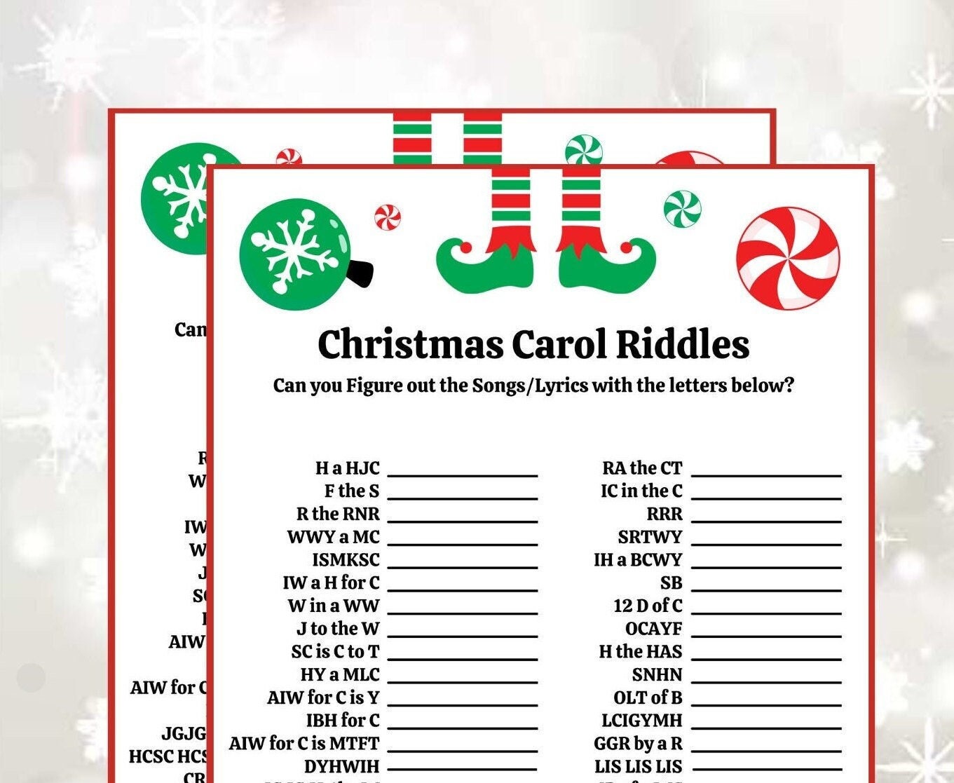Christmas Carol Song Game, Letter Riddle, Carol Finish the Lyric Game ...