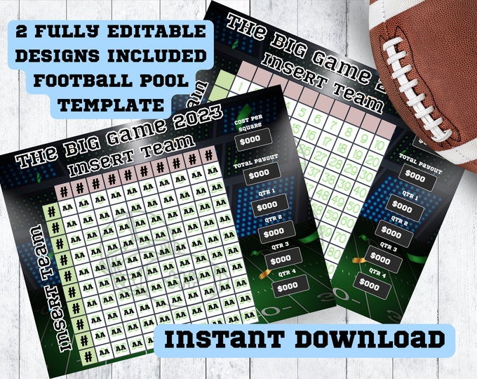 Editable Football Squares, Big Game Printable Football Squares for ...