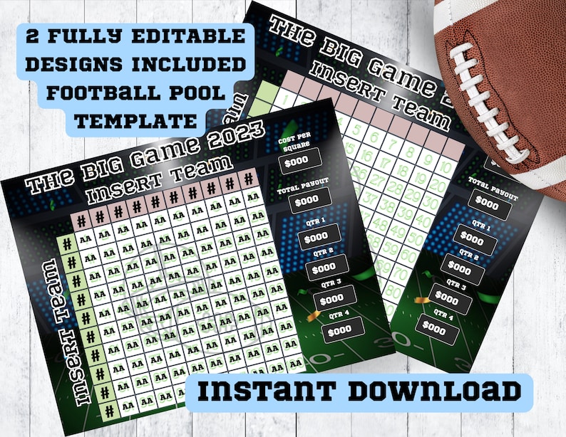 Editable Football Squares, Big Game Printable Football Squares for ...