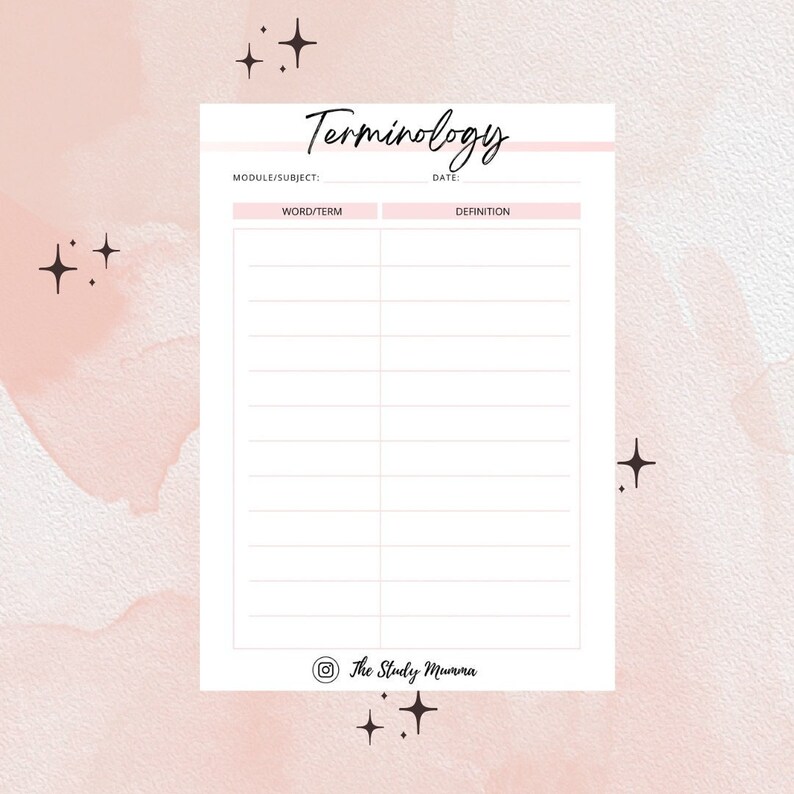 STUDY TEMPLATE TERMINOLOGY - Etsy