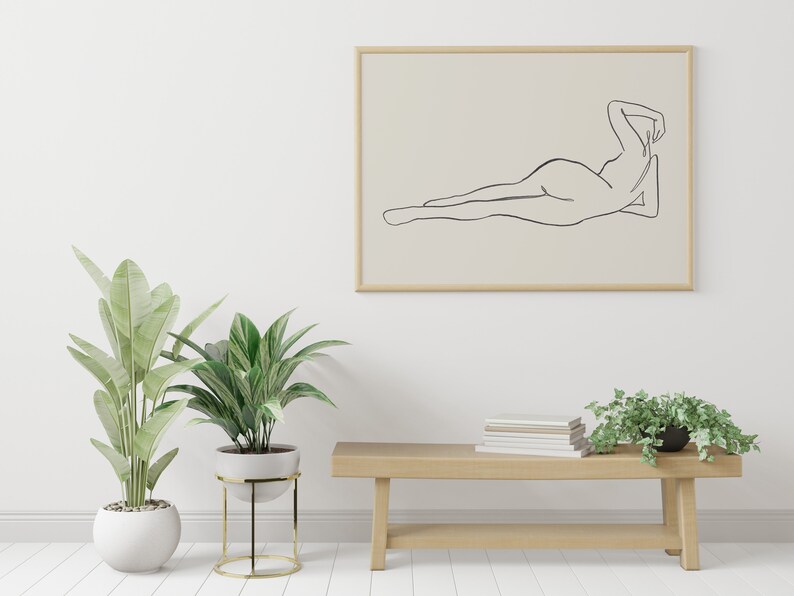 Nude Woman Laying Down Line Art Print Minimalist Home Wall Etsy