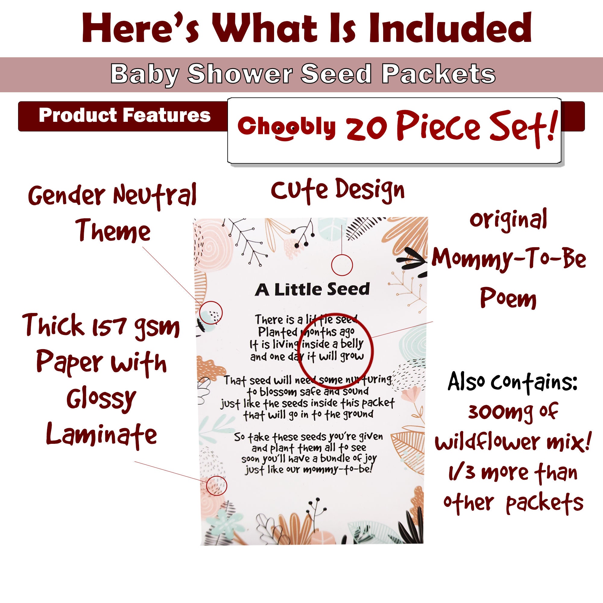 Woodland Dusty Rose Baby Shower Seed Packets W 'little Seed' Poem ...