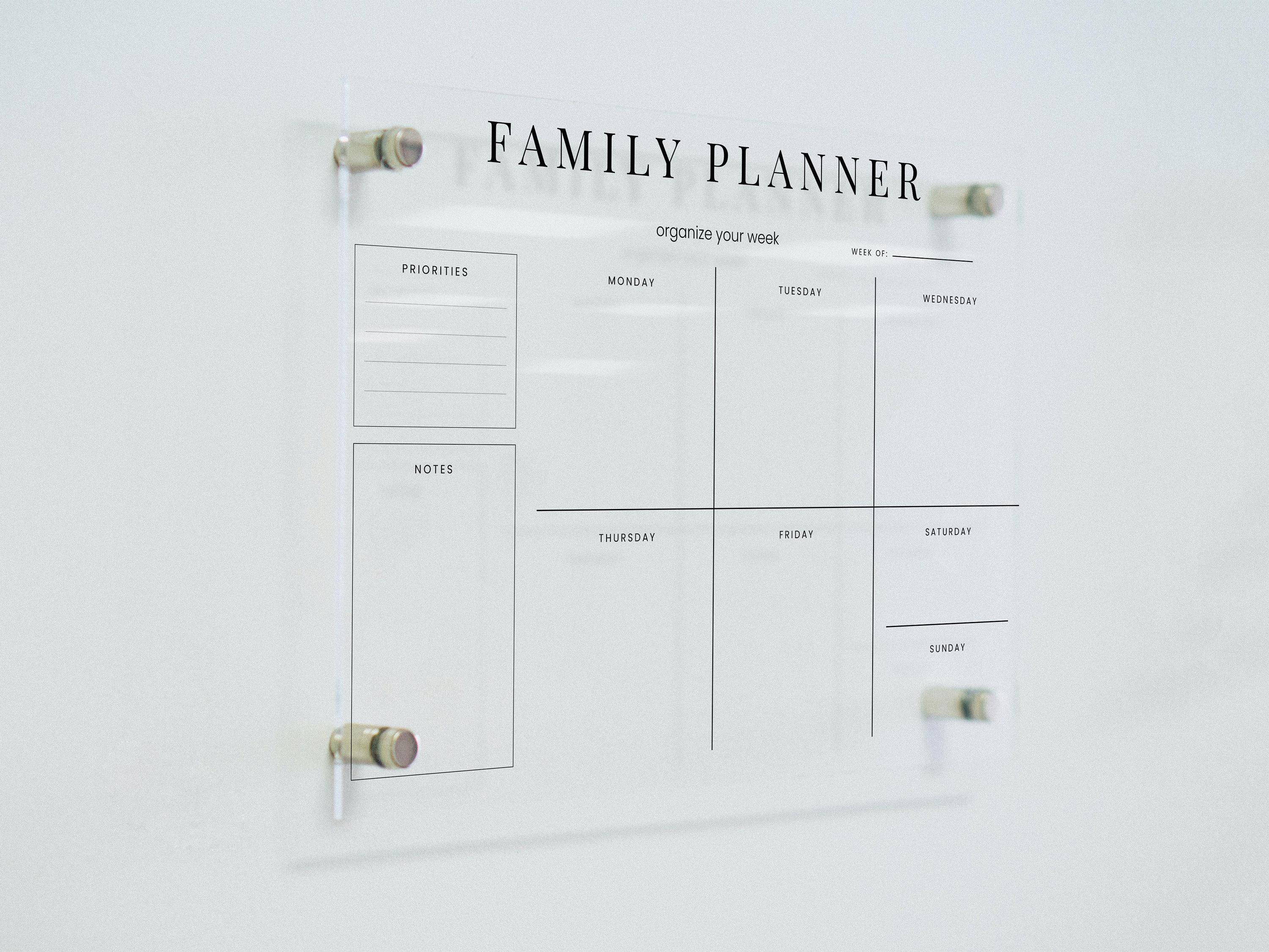 Personalized Acrylic Family Planner Acrylic Life Planner Weekly Monthly ...