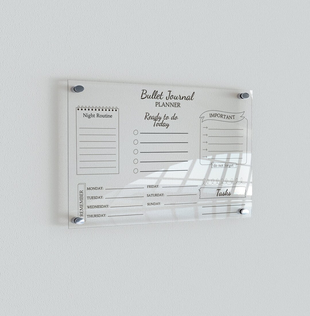 Transparent Acrylic Bullet Journal With 10 Markers for Wall Dry Erase ...