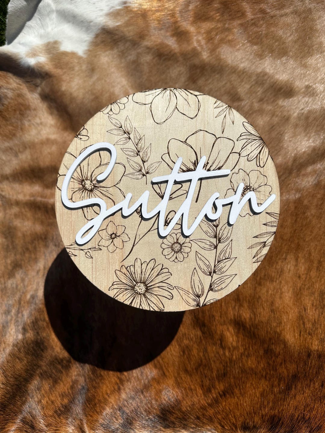 Floral Baby Name Sign Custom Name Sign Engraved Name Sign Flower ...