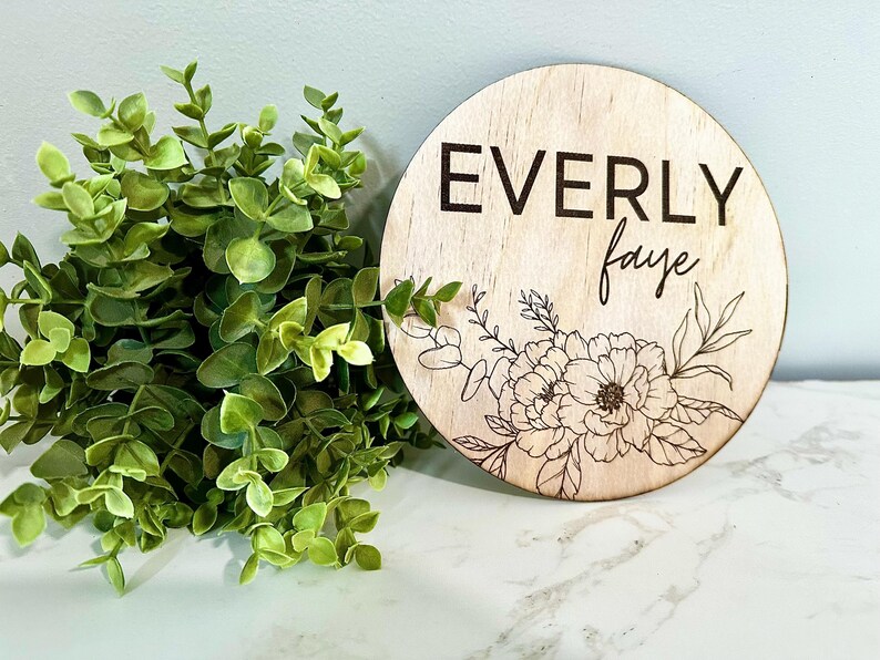 Wildflower Baby Name Sign: Round Engraved Wood Plaque - Etsy