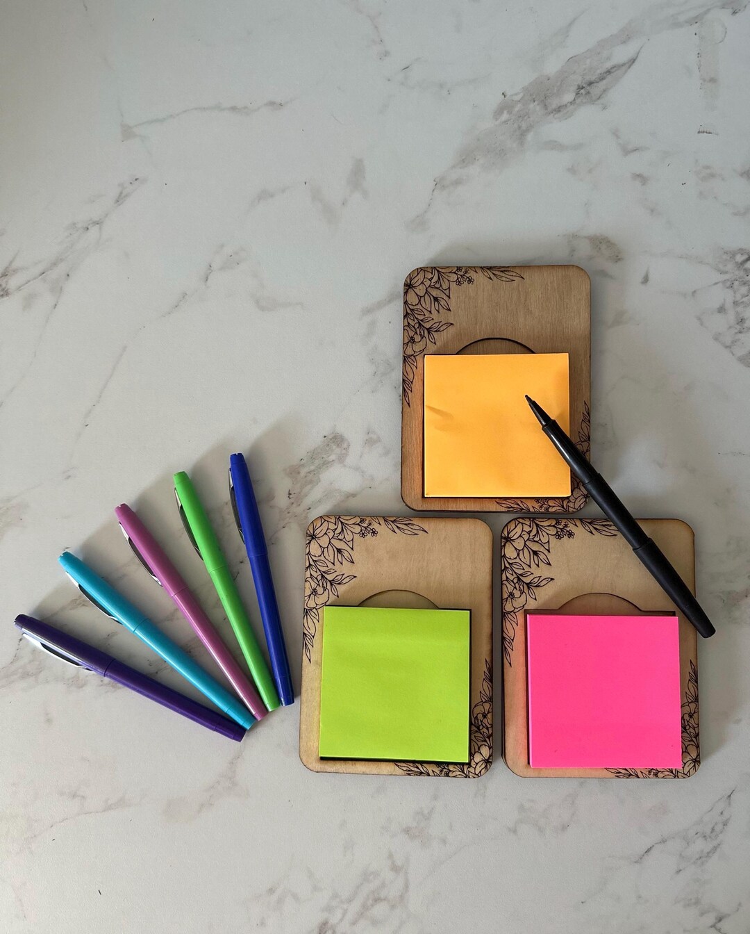Floral Wood Post It Note Holder - Etsy