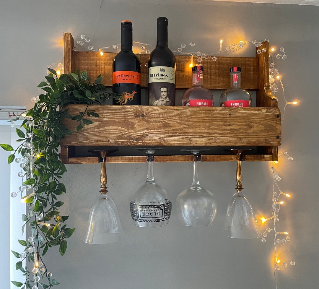 Rustic Gin Rack! Wall Mounted Home Bar. - Etsy