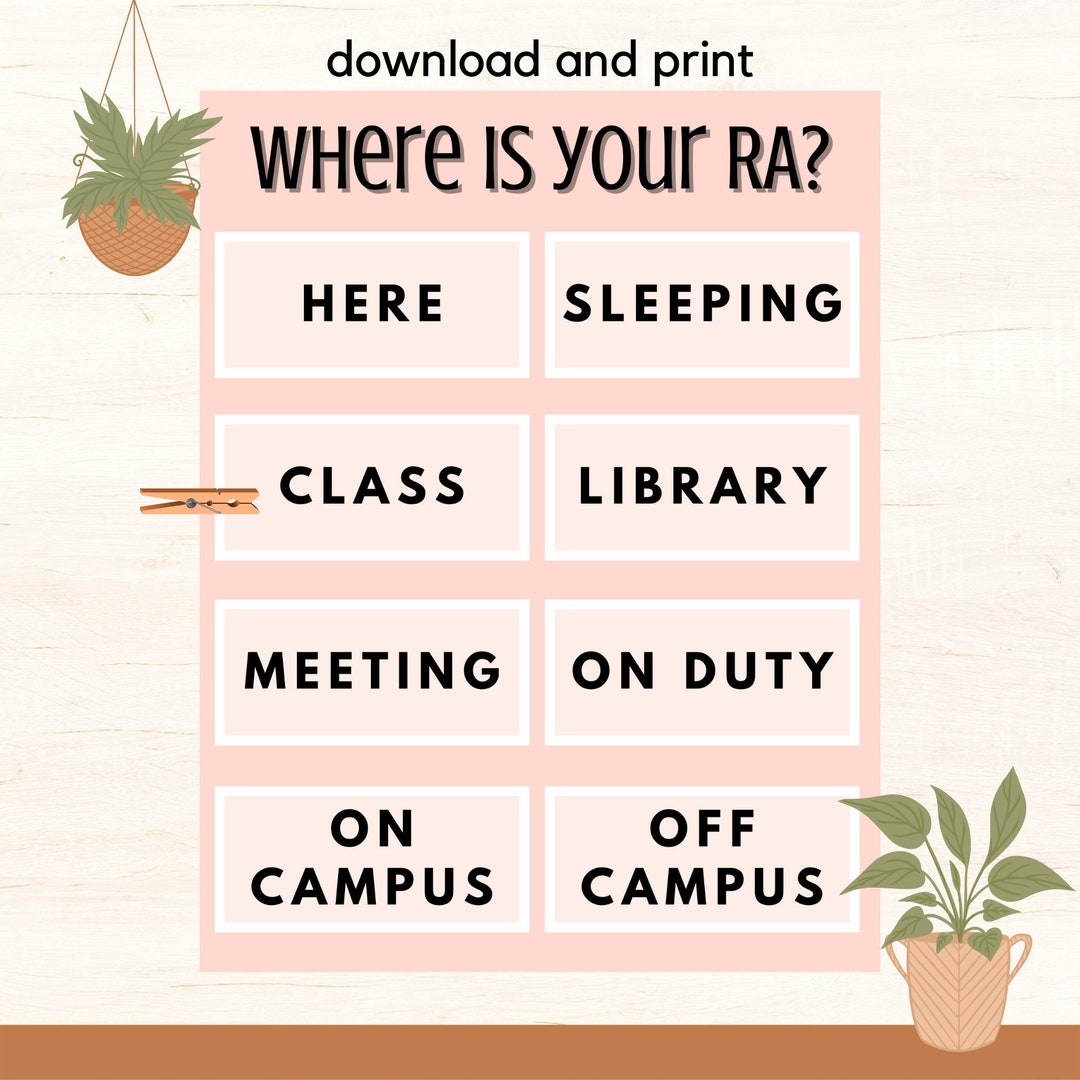 Pink Printable Where is Your RA? Board | Resident Assistant Sign ...