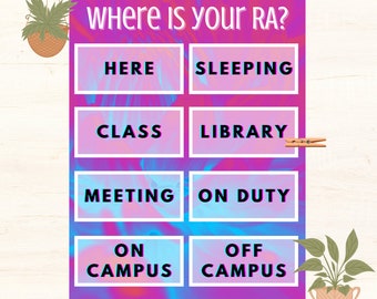 Pink Printable Where is Your RA? Board | Resident Assistant Sign ...