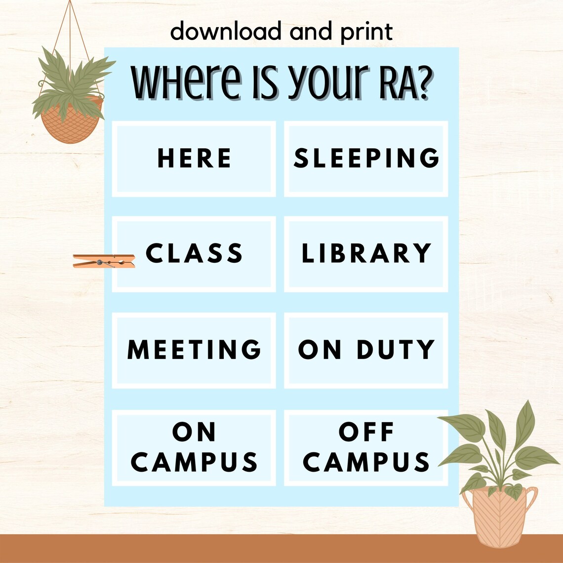 Blue Printable Where is Your RA? Board | Resident Assistant Sign ...