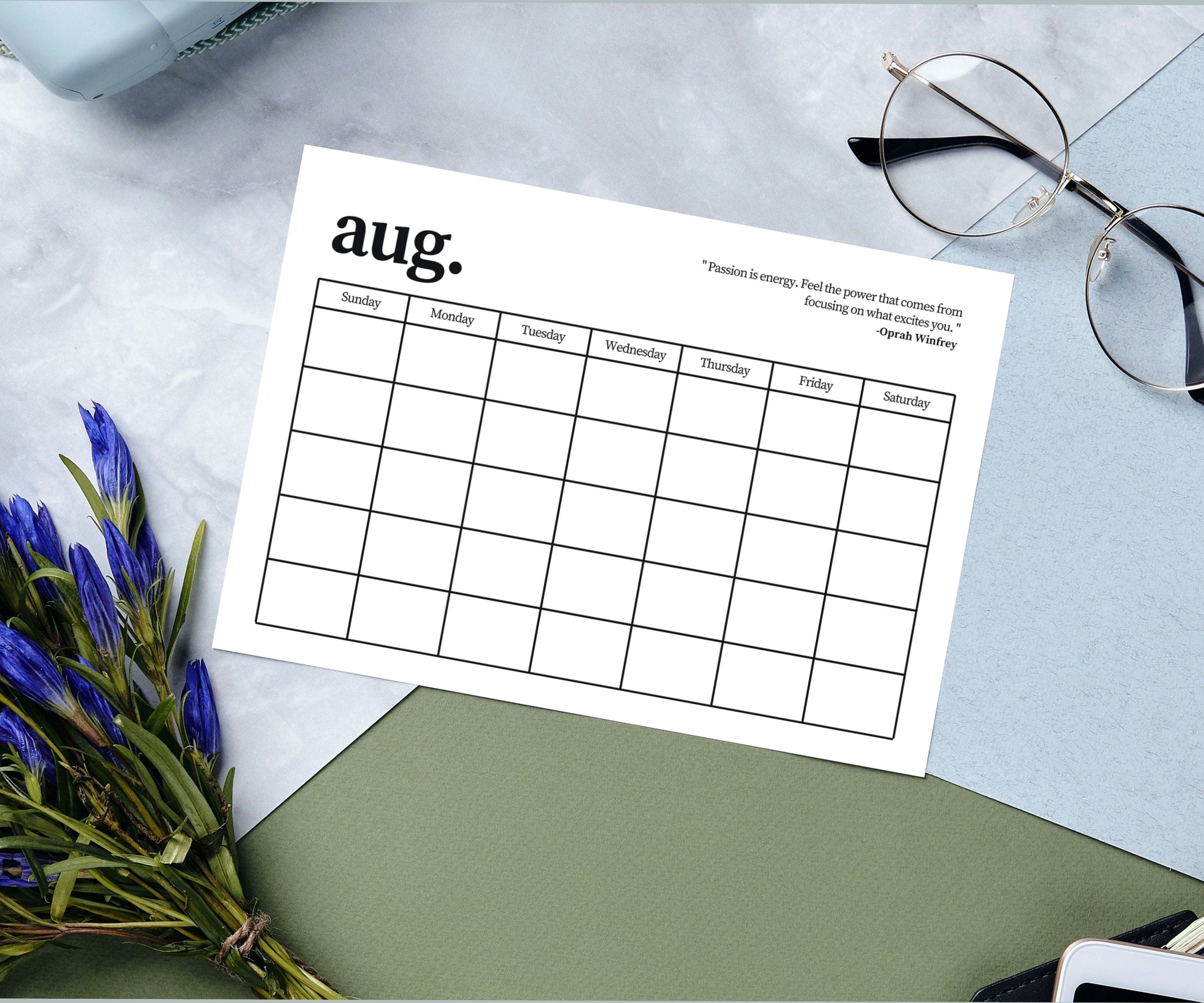 Monthly Blank Editable Calendar| Simple Calendar| Horizontal Printable ...