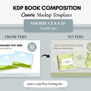Canva Mockup Templates KDP Book Mockup 7.5x9.25 Landscape. - Etsy
