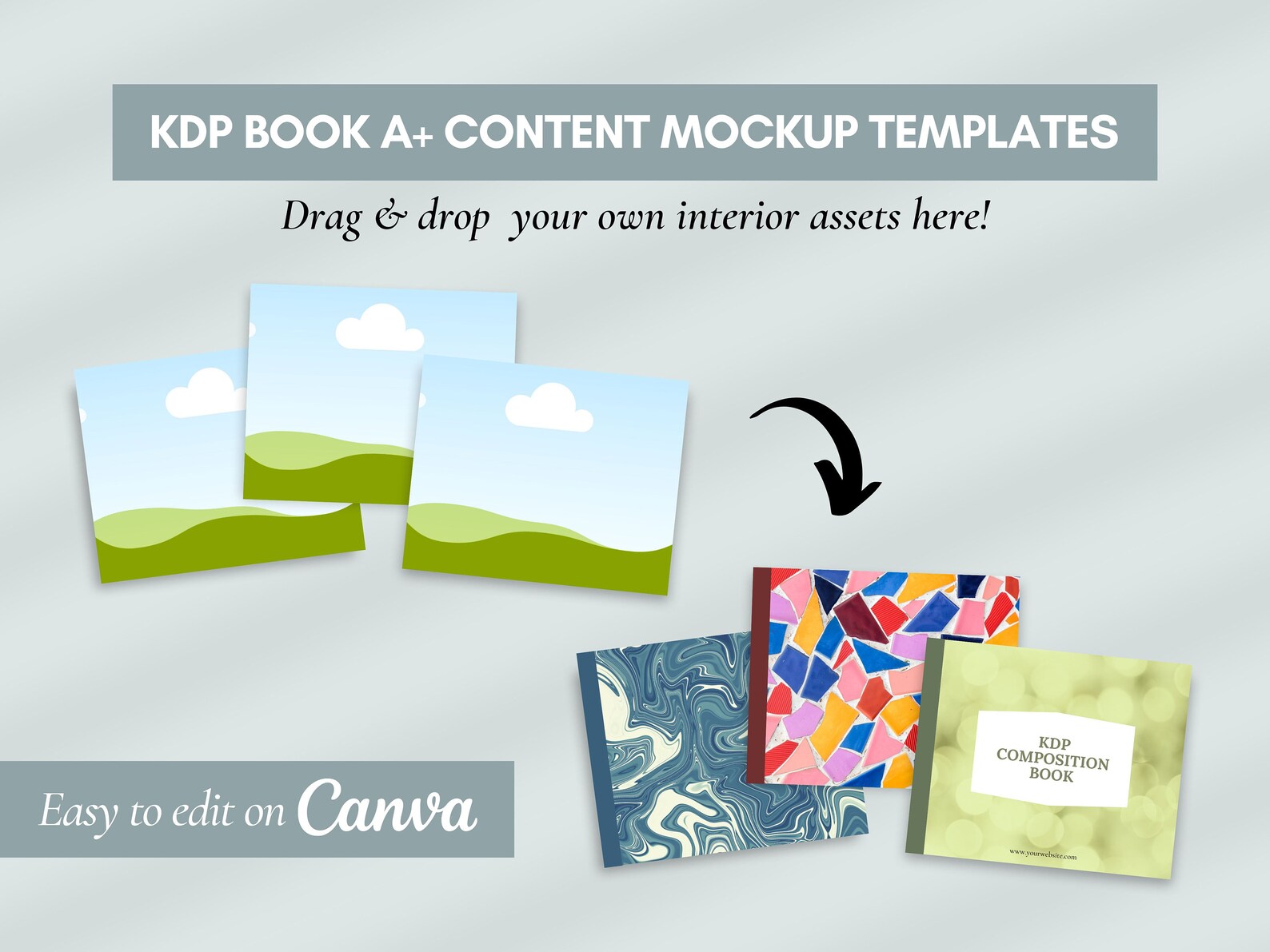 Canva Mockup Templates, KDP Book Mockup, 7.5x9.25 Landscape. Book ...