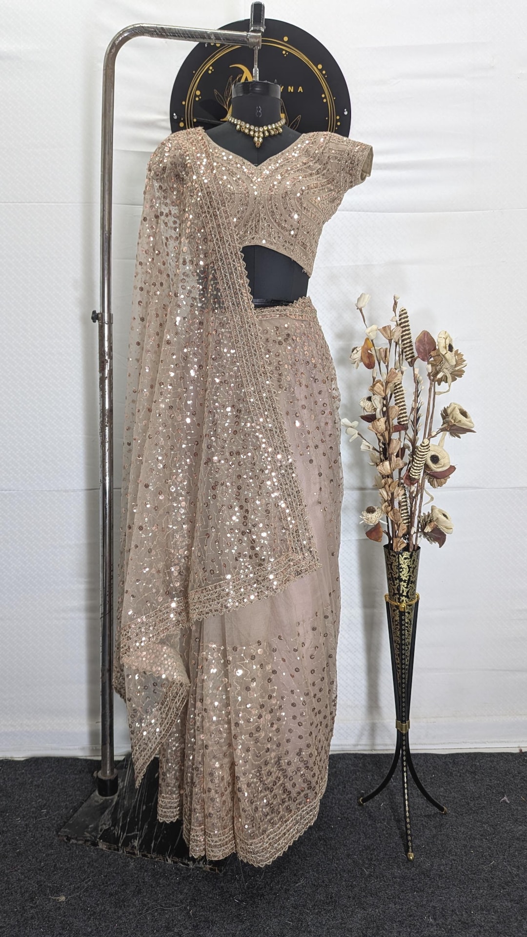 Gold Net Saree Embroidered Bridal Bollywood Celebrity Saree Party Wear ...