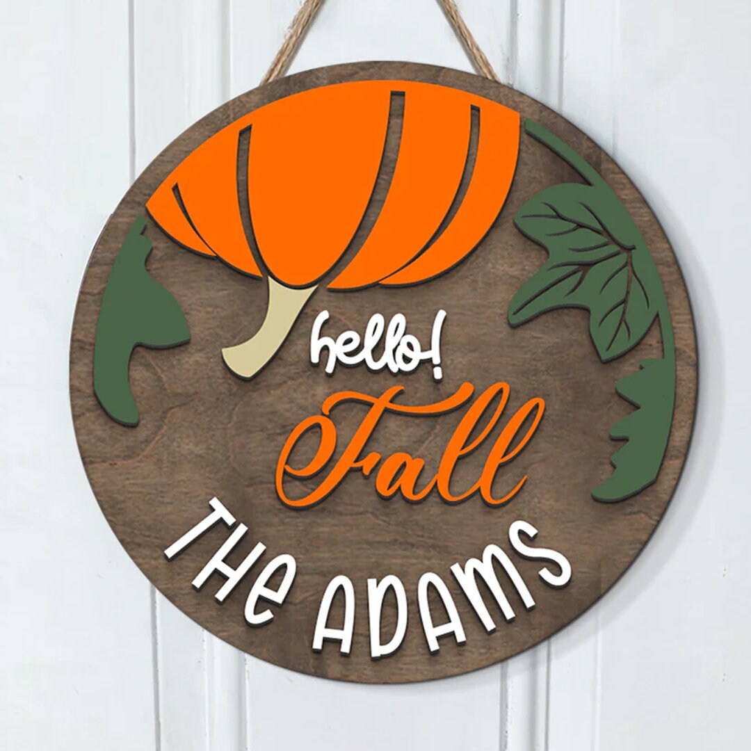 Hello Fall Wooden Round Personalized Fall Decor, Door Hanger, Halloween ...