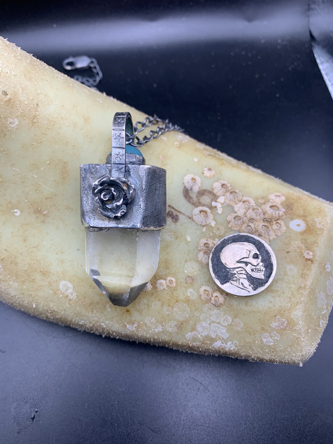 Quartz Crystal Capped in Sterling Silver With Flower and Sky Blue ...